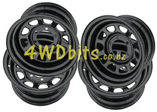 4WDbits Steel Rim 15 x 8 PCD 6/139.7 Offset -19 Black D Window - Set of 4